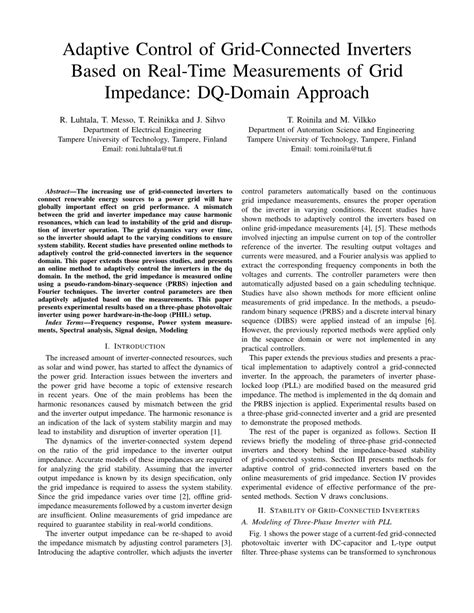 Pdf Adaptive Control Of Grid Connected Inverters Based On Real Time
