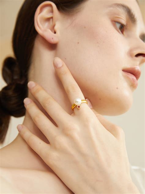Freshwater Pearl Ring With Enamel 24k Gold Vermeil 8mm Pearl Size