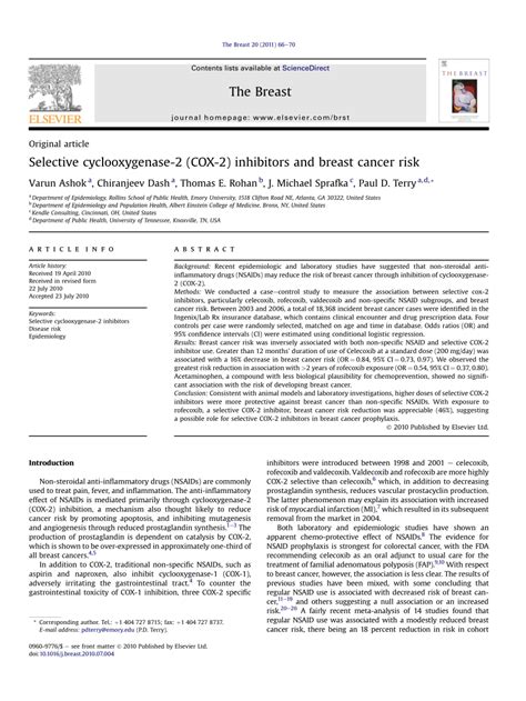 Pdf Selective Cyclooxygenase 2 Cox 2 Inhibitors And Breast Cancer Risk