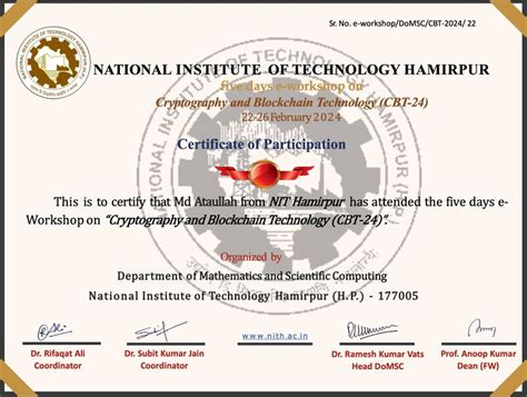 Md Ataullah On Linkedin Certificateofparticipation Cryptography