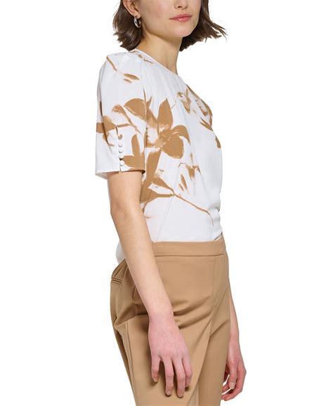 Calvin Klein Petite Floral Puff Elbow Sleeve Blouse Macys