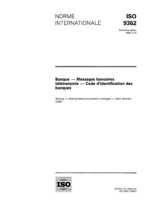 Iso 93621994 Banking — Banking Telecommunication Messages — Bank