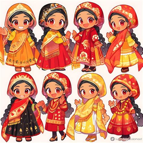 Premium Photo Sticker Of Female Chibi Kawaii Indian Sari Vibrant Hues
