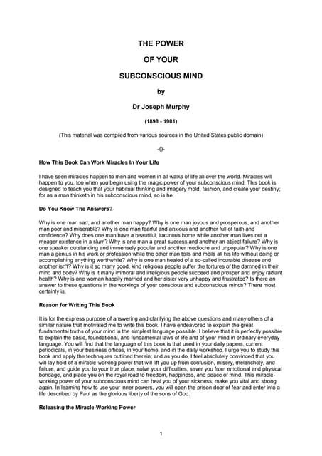 Power Subconscious Mind Pdf