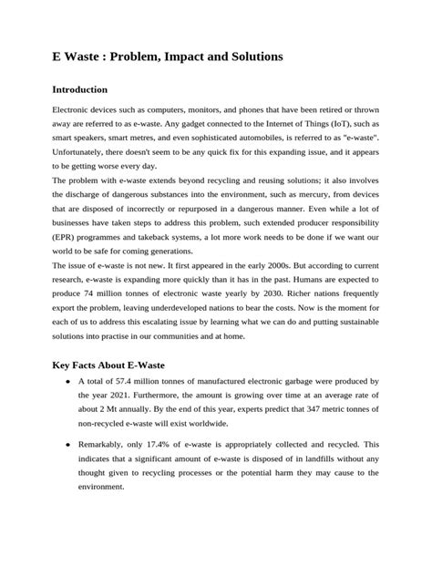 E Waste - Problem, Impact and Solutions | PDF