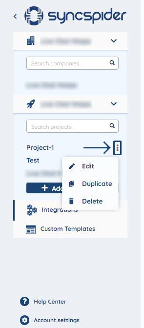 how to create a project in syncspider syncspider