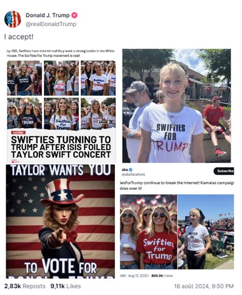 Donald Trump Partage Des Images Retouchées Suggérant Que Taylor Swift