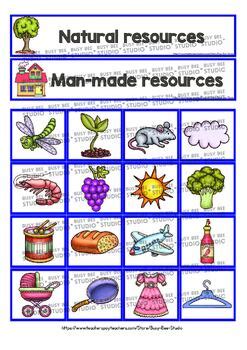 MAN-MADE VS NATURAL RESOURCES CATEGORY SORTING PRINTABLE CARDS CENTER ACTIVITIES