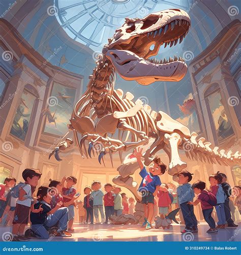 Majestic T Rex Skeleton On Display At Museum Stock Illustration