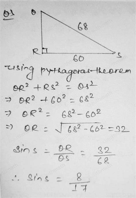 Solved What Is The Trigonometric Ratio For Sin S Enter Your Answer As A Simplified Fraction