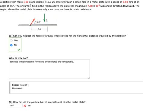 solved a particle with mass 1 90 g and charge 10 0 mu c