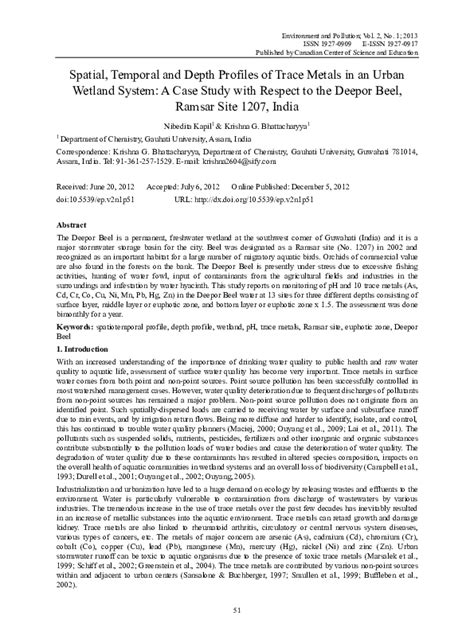 Pdf Spatial Temporal And Depth Profiles Of Trace Metals In An Urban