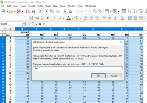 apply additional calculations to selected cells for libreoffice calc
