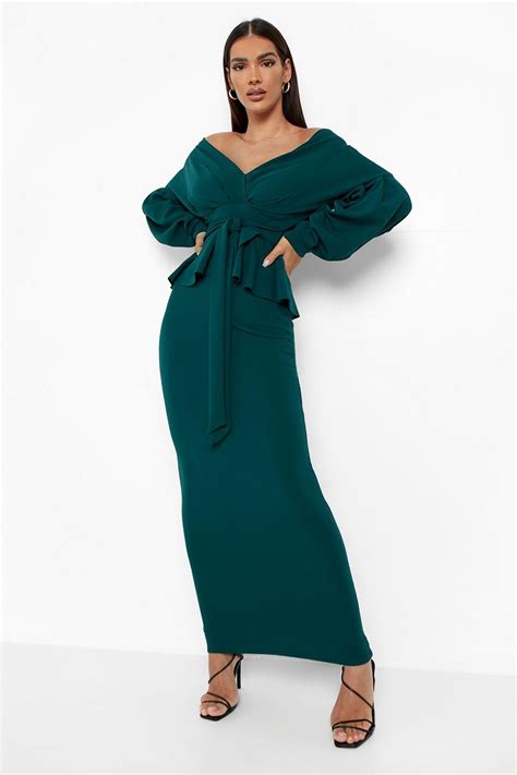 Off The Shoulder Peplum Maxi Dress Boohoo