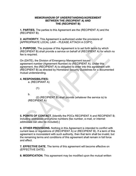 MEMORANDUM OF UNDERSTANDING AGREEMENT In Word And Pdf Formats