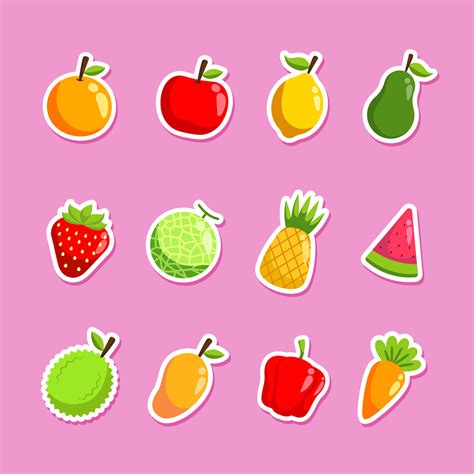 Fruits Sticker Set Vector Art 26286747 Vector Art At Vecteezy