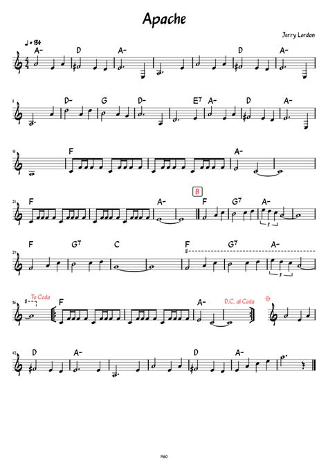 Apache Lead Sheet Sheet Music With Chords For Piano Solo Easy