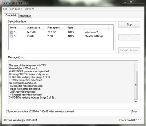 repara erorile de hard disk cu checkdiskgui stealth settings