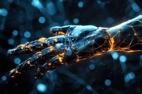 An Abstract Representation Depicts A Prosthetic Arm Responding To Neural Signals Illuminated By