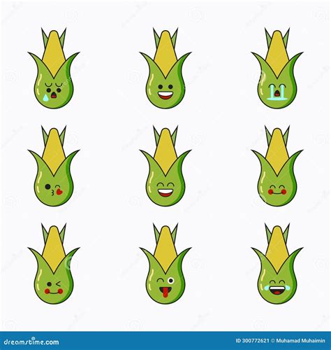 Maize Emoji Cartoon Cute Corn Character Funny Corncob Emoticons Collection Sad Smile Cheerful