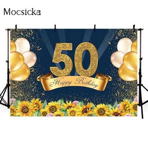 50th Birthday Photography Background Golden Glitter Sunflower