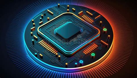 futuristic modern new computer processor chip colorful neon glowing cpu model of microprocessor