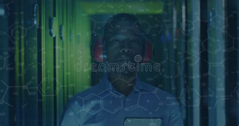 Image Of Data Processing Over African American Male Worker In Server