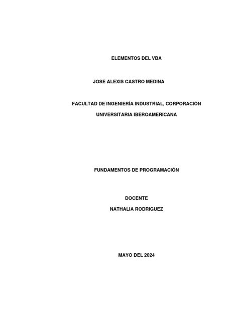 Elementos Del Vba Pdf Objeto Informática Programa De Computadora