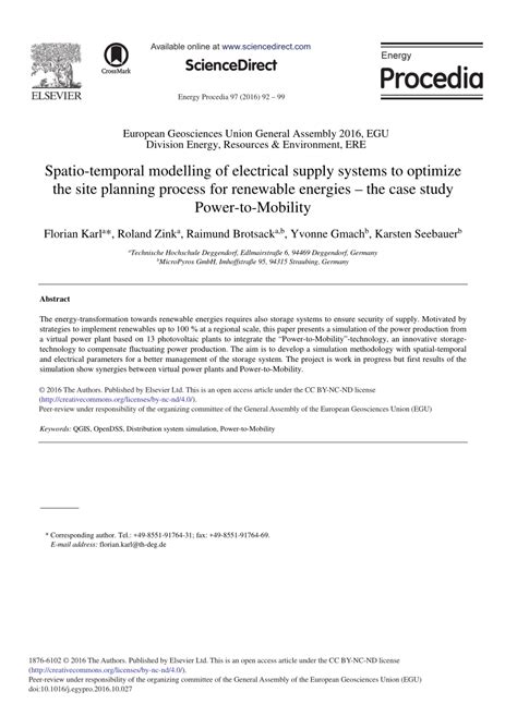 Pdf Spatio Temporal Modelling Of Electrical Supply Systems To Optimize The Site Planning