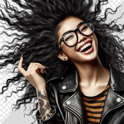 Восточная модель в очках танцует трясясь позирует изолированно на прозрачном фоне Премиум