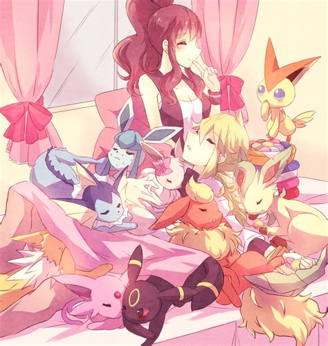 Safebooru 1girl Bed Blush Book Brown Hair Closed Eyes Eevee Espeon