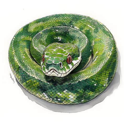 Green Tree Python Detailed Watercolor Illustration Premium Ai