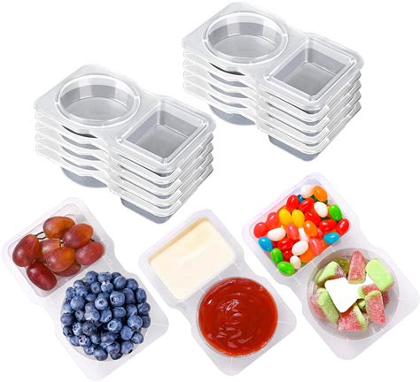 Rxrrxr 10pcs Double Compartment Condiment Container With Lids Reusable Snack Pack