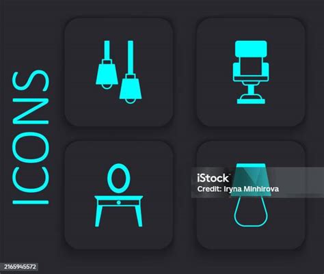 세트 테이블 램프 램프 걸이 사무실 의자 및 화장대 아이콘 검은색 사각형 버튼입니다 벡터 0명에 대한 스톡 벡터 아트 및 기타 이미지 Istock