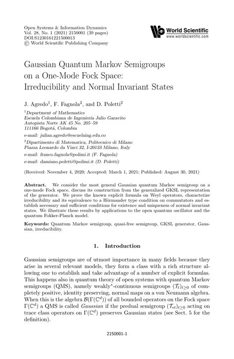 Pdf Gaussian Quantum Markov Semigroups On A One Mode Fock Space