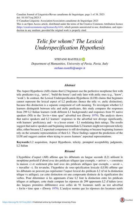 Pdf Telic For Whom The Lexical Underspecification Hypothesis
