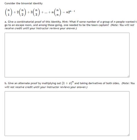 Solved Consider The Binomial Identity Chegg