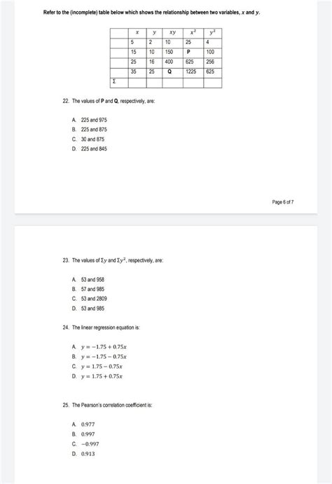 solved refer to the incomplete table below which shows the