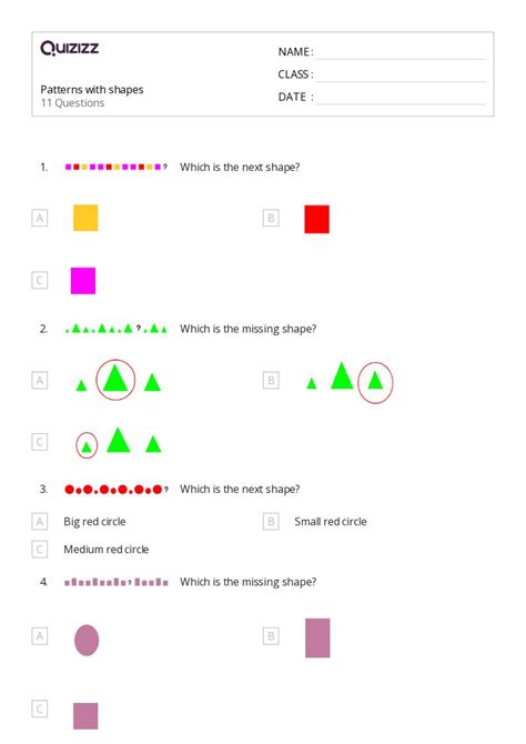50 Shape Patterns Worksheets For 1st Class On Quizizz Free And Printable