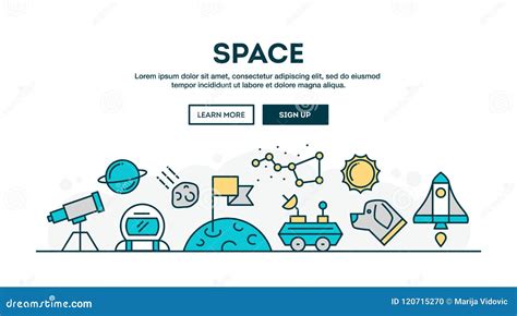 Space Colorful Concept Header Flat Design Thin Line Style Stock Illustration Illustration Of