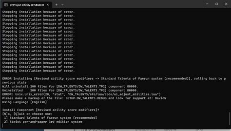 Error Installing Revised Ability Score Modifiers Component Beta