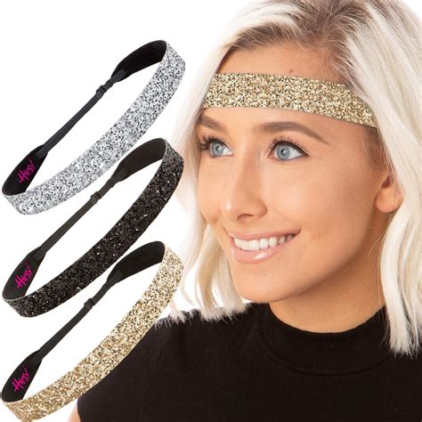 Hipsy Adjustable No Slip Wide Bling Glitter Headband 3
