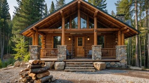 Tranquil Log Cabin In Serene Forest Setting Premium Ai Generated Image