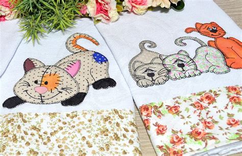 Arte Tear Mimos Para Seu Lar Kit Pano de Pratos 3 peças Gatinhos