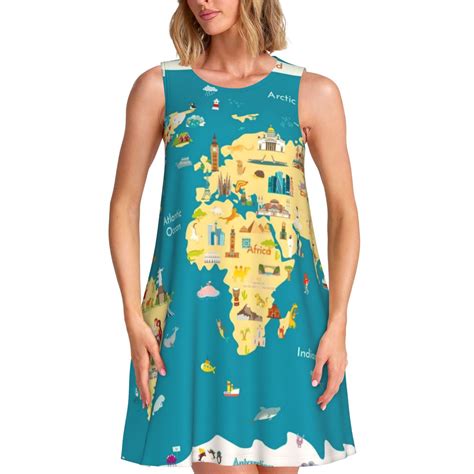 Ratiio World Map With Landmarks Pattern Womens Sleeveless Dress