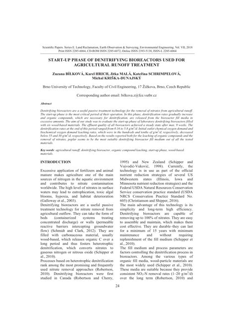 Pdf Start Up Phase Of Denitrifying Bioreactors Used For Agricultural Runoff Treatment