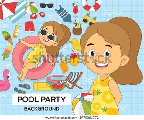 Pool Party Concept Background Flat Icons Stock Vector Royalty Free