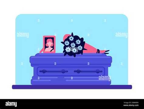 Dead Girl Coffin And Photo Flat Color Vector Illustration Funeral Tradition Burial Ceremony