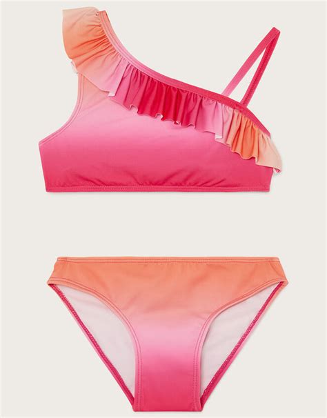 Ombre Frill Bikini Set With Recycled Polyester Pink Girls Beach