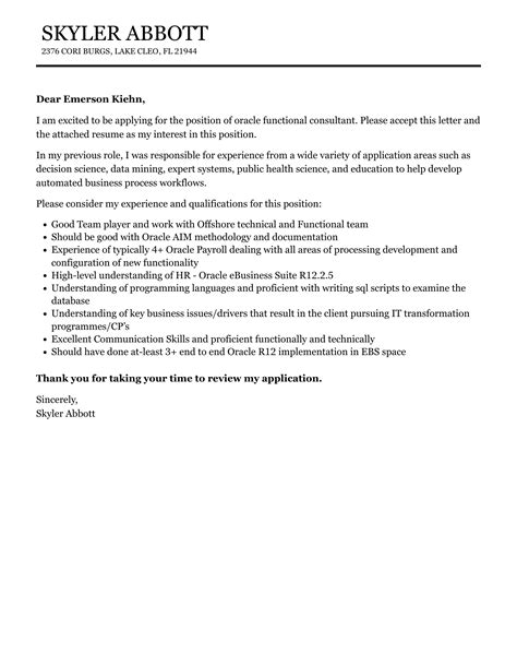 Oracle Functional Consultant Cover Letter Velvet Jobs